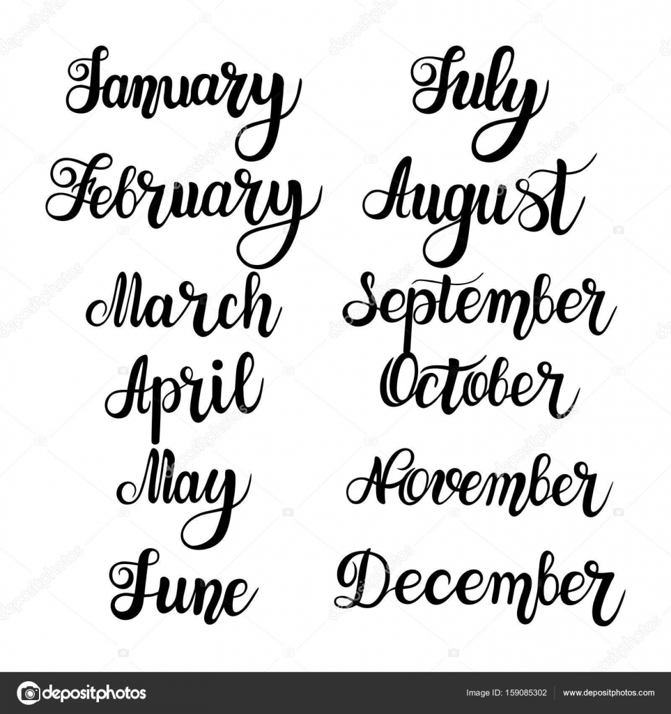 Set handwritten lettering names of months isolated on white — Stock ...