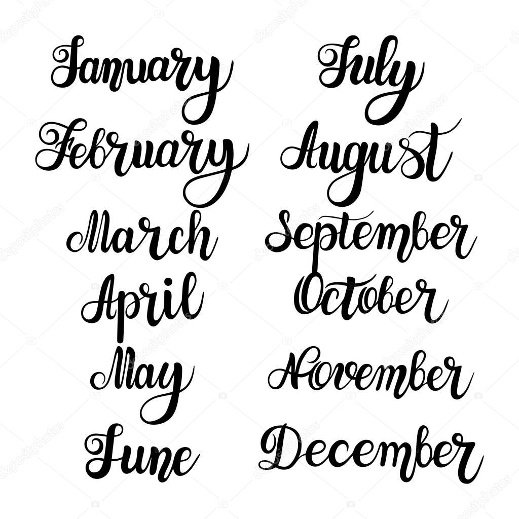 Set handwritten lettering names of months isolated on white — Stock ...