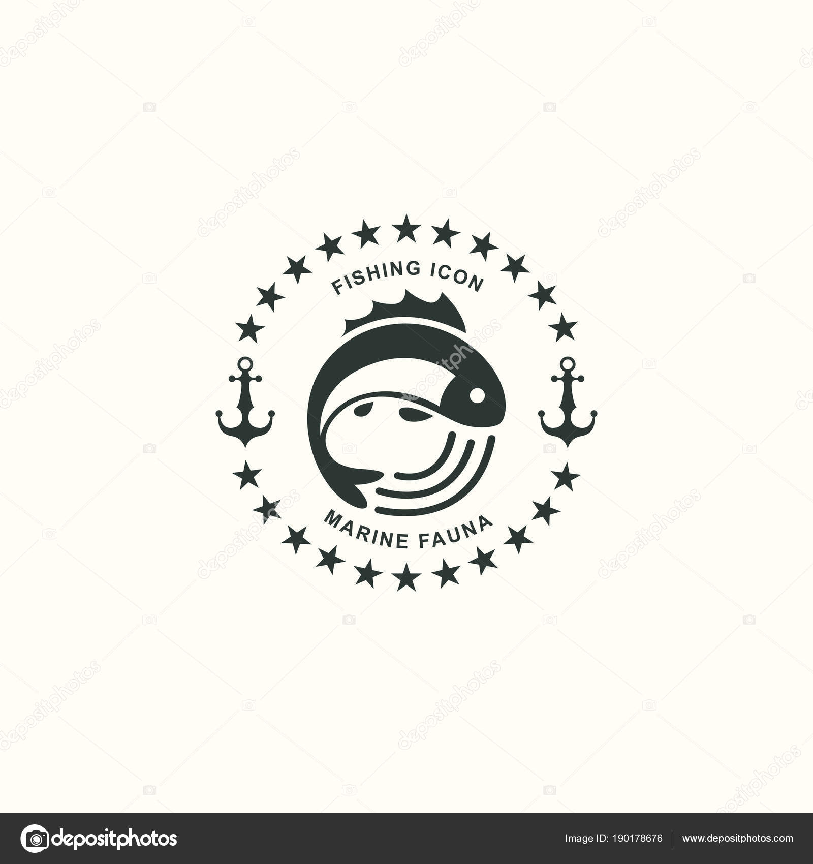 Vintage icon of fresh fish. Oceanic, river, lake icons. Emblem, signet ...