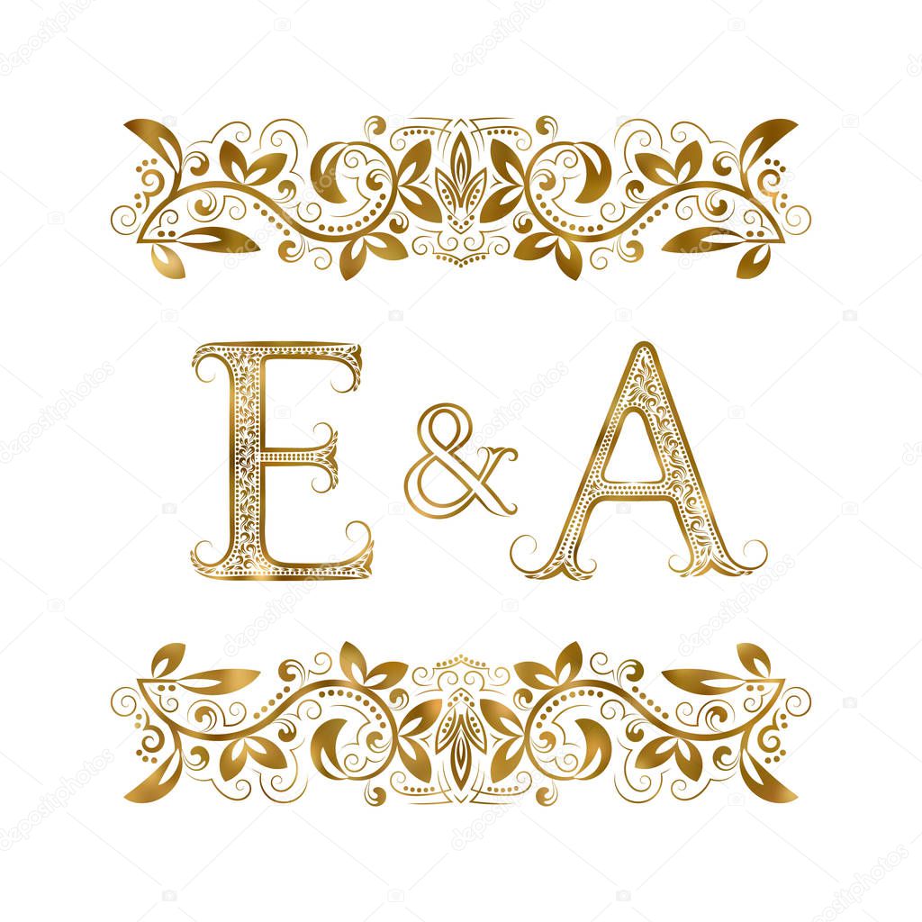 E y un símbolo de logotipo de iniciales vintage. Las letras están ...