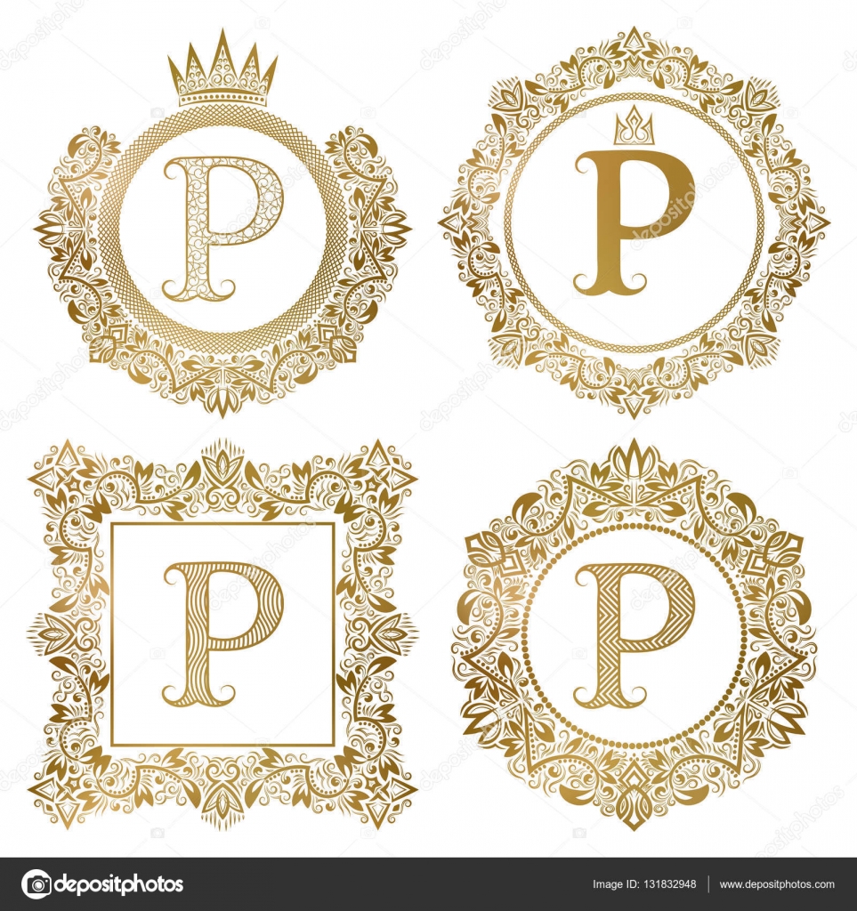 P monograms | Golden letter P vintage monograms set. Heraldic coats of ...