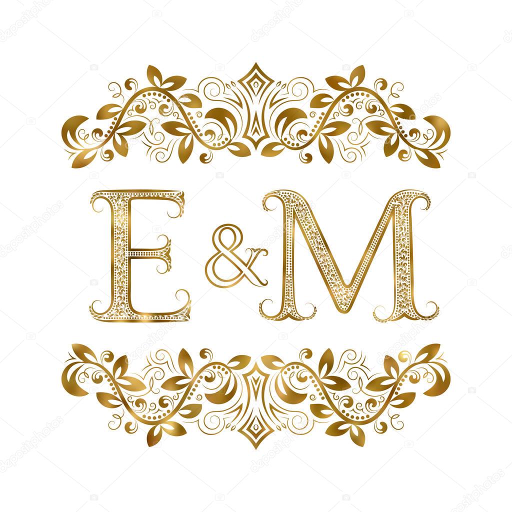 E y M vintage iniciales símbolo del logotipo. Las letras están rodeadas ...