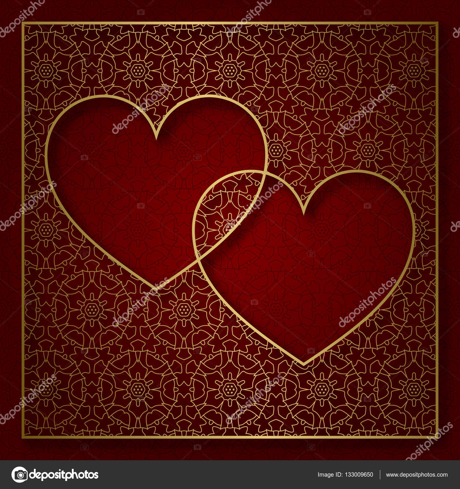 Romantic patterned background with frame of two hearts — Stock Vector ...