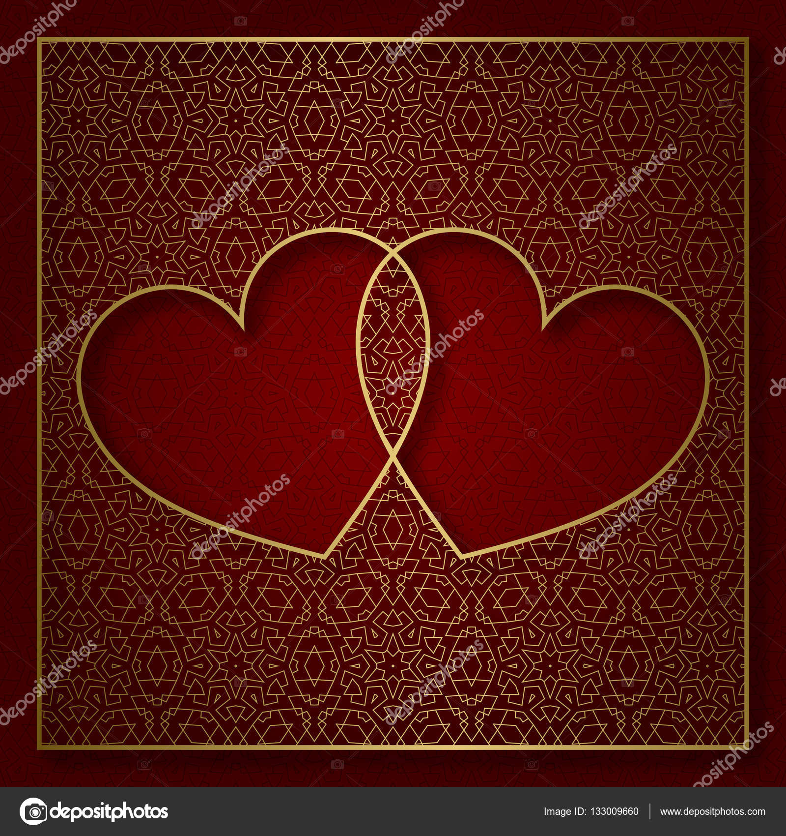 Romantic patterned background with frame of two hearts — Stock Vector ...