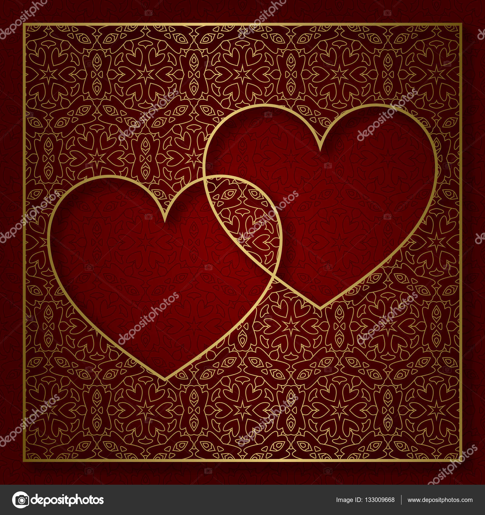 Romantic patterned background with frame of two hearts — Stock Vector ...