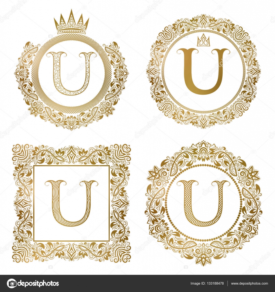 Golden letter U vintage monograms set. Stock Vector Image by ...