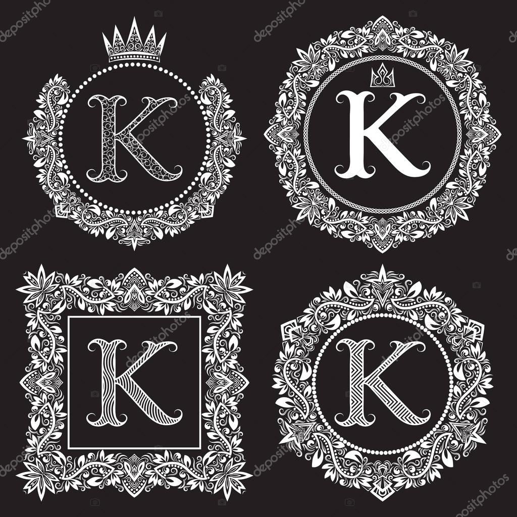 Conjunto De Monogramas Vintage De Letra K Abrigos Heráldicos De Armas