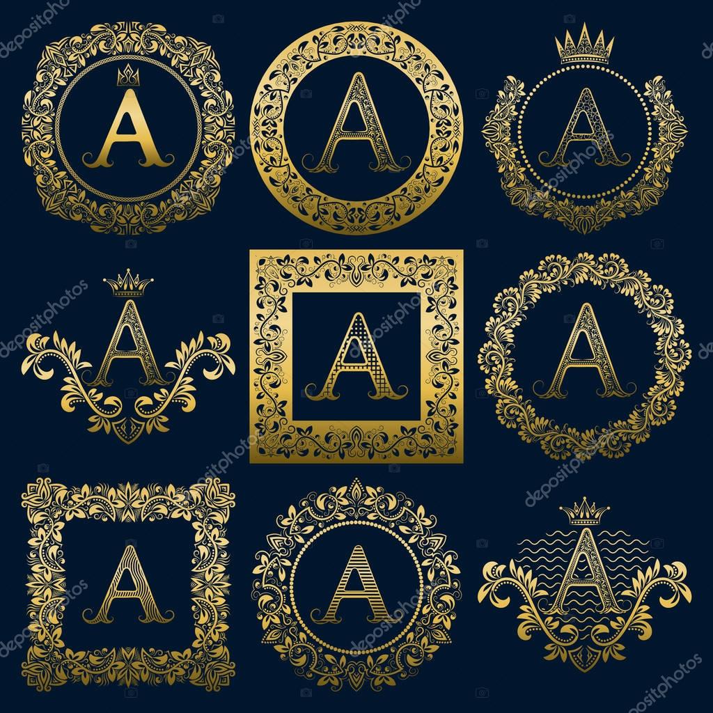 Conjunto De Monogramas Vintage De Una Letra Logotipos Heráldicos