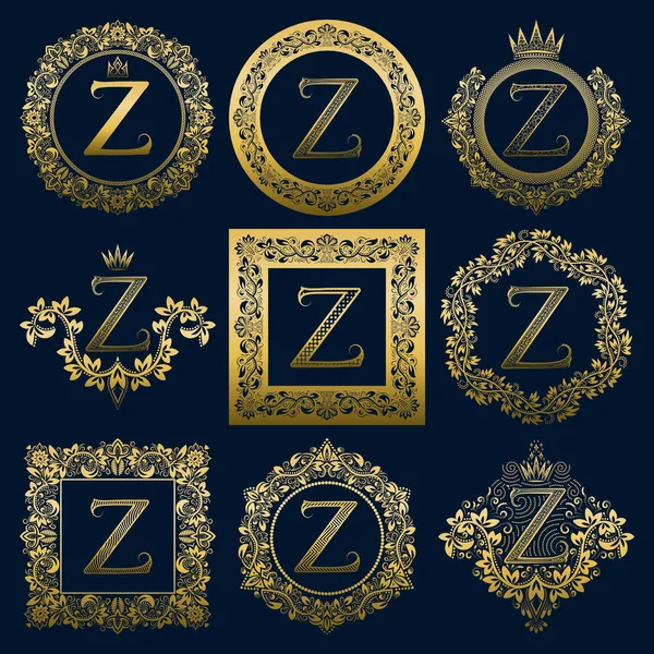 Conjunto De Monogramas Vintage De Letra Z Logotipos Heráldicos Dorados