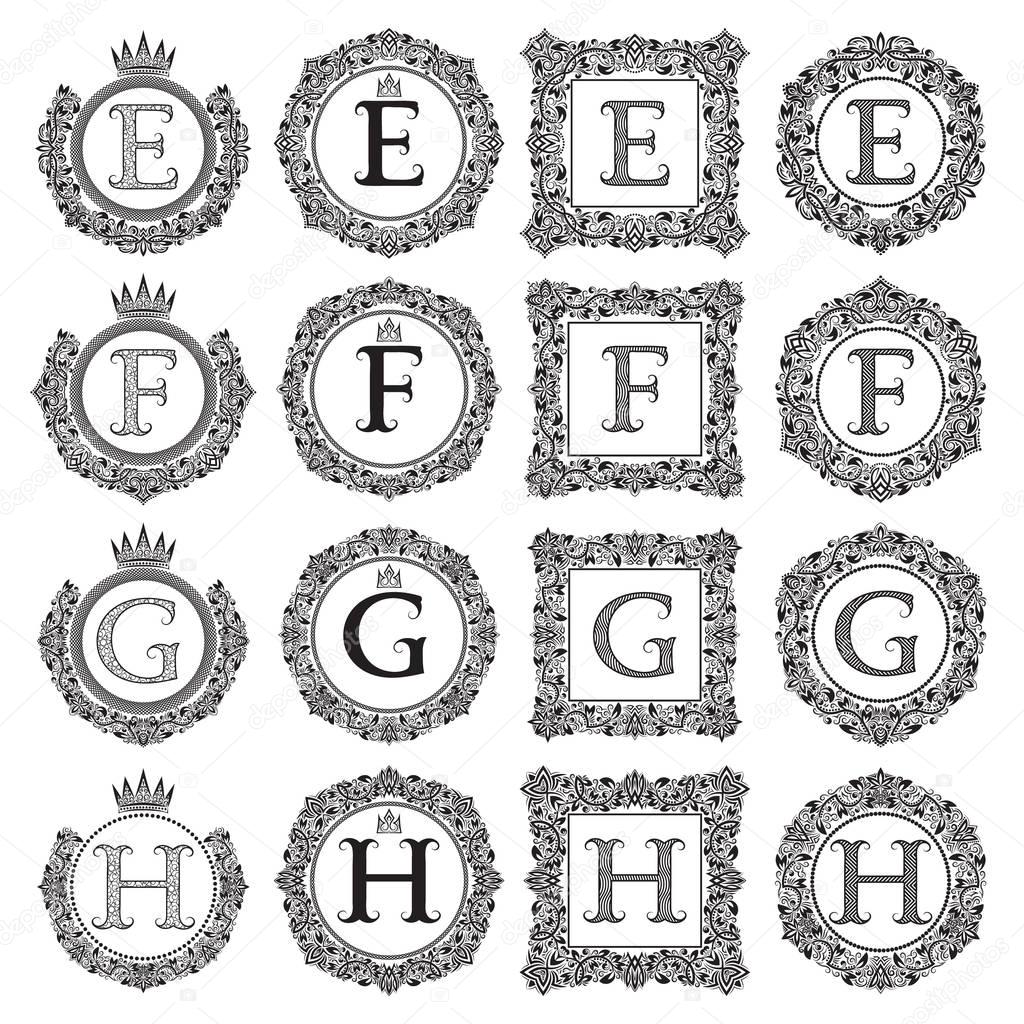 Conjunto De Monogramas Vintage De Letras E F G H Abrigos Heráldicos