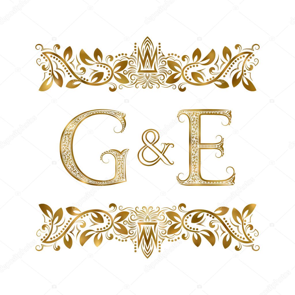 Signatura de las iniciales G y E vintage. Las letras están rodeadas de ...