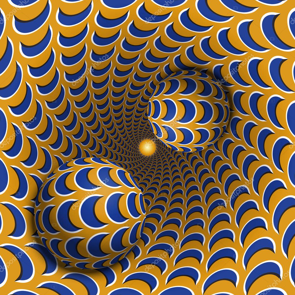 Optical illusion illustration. Two balls are moving in mottled hole ... Optical illusion illustration. Two balls are moving in mottled hole ...