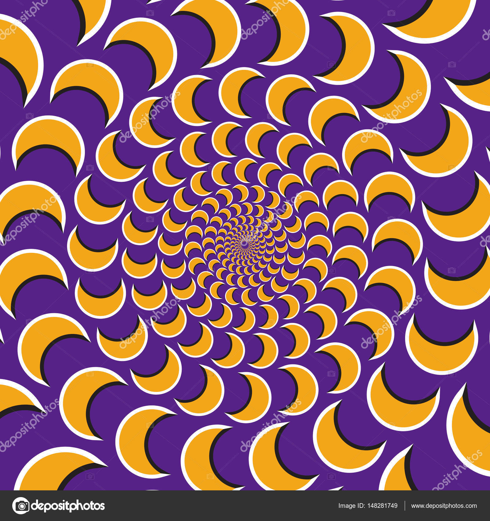 Optical motion illusion vector background. Yellow crescent flock ...