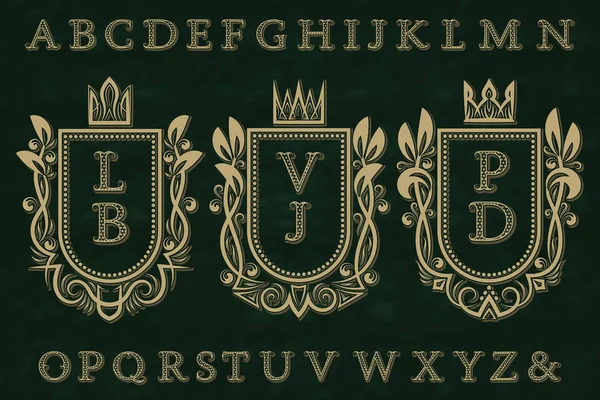 Vintage initial logos kit. Coat of arms frames, patterned letters ...