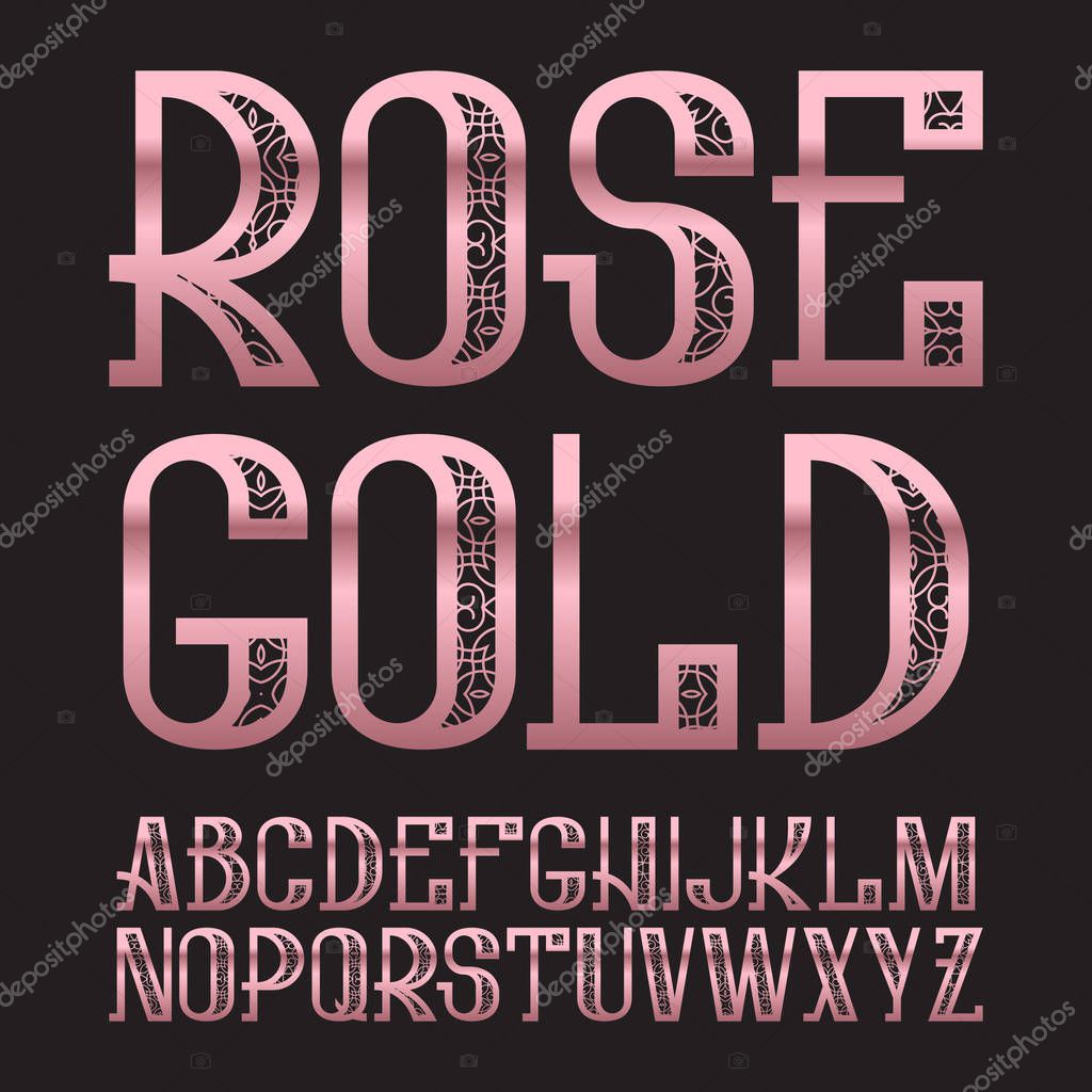 Tipo de letra Rose Gold. Golden pink patterned fuente. Alfabeto inglés ...
