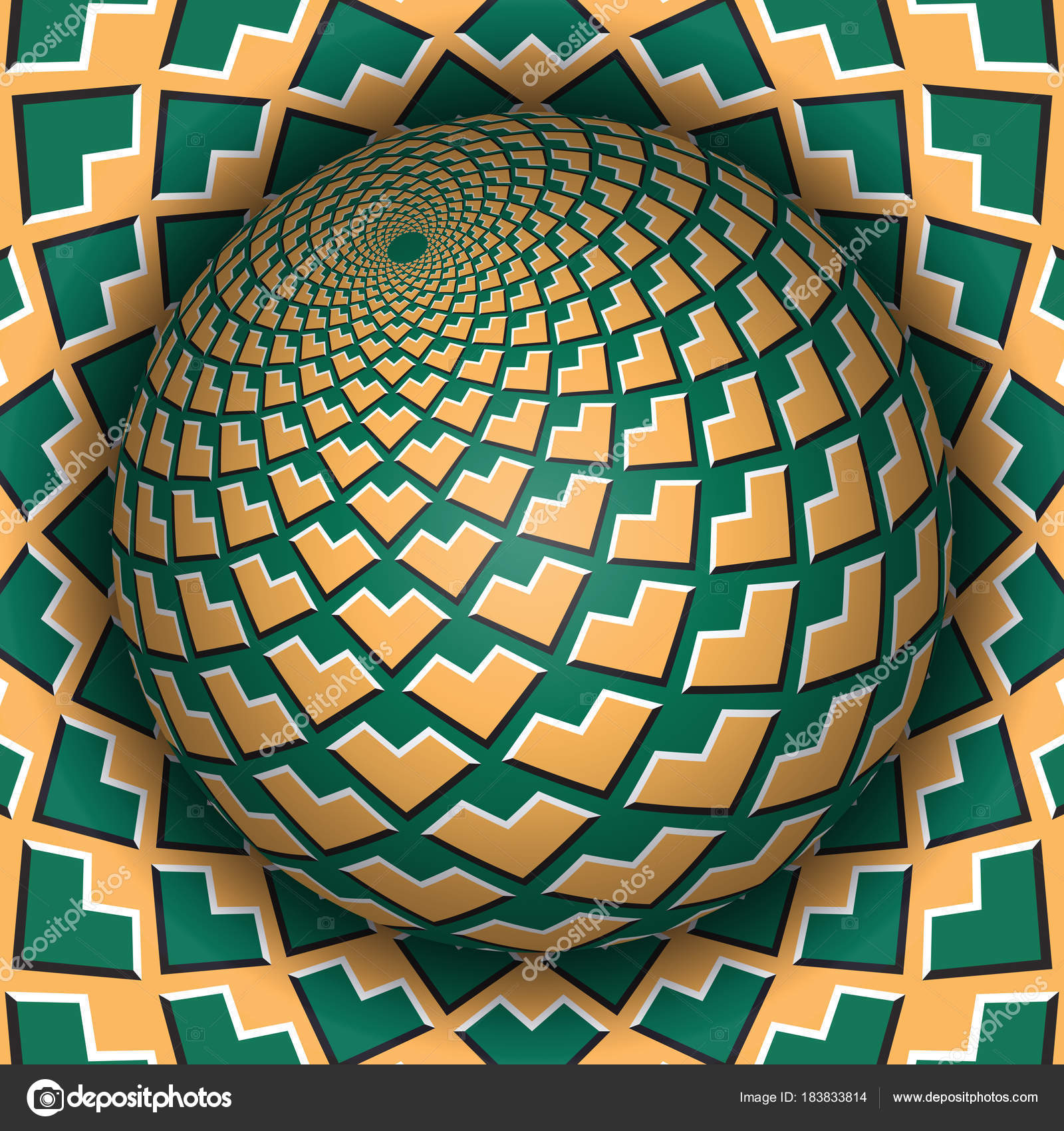 Optical illusion vector illustration. Sphere soaring above the surface ...