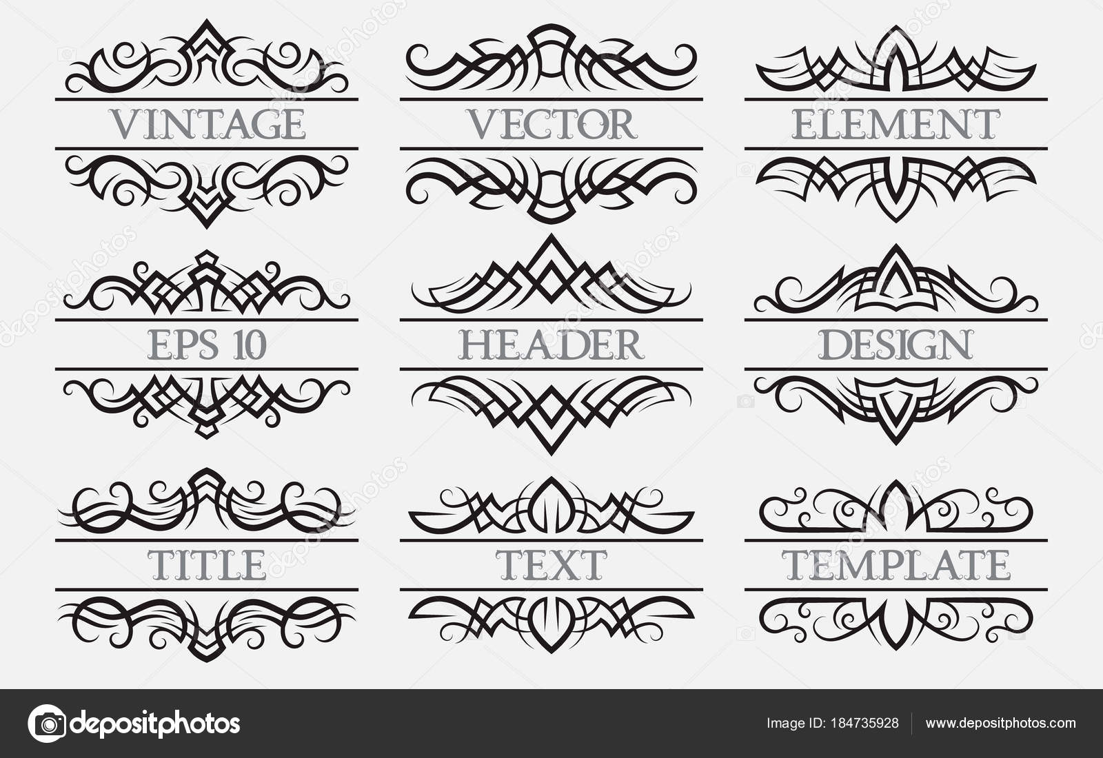 Vintage elements with a header field. Set of titles decorations. Stock ...