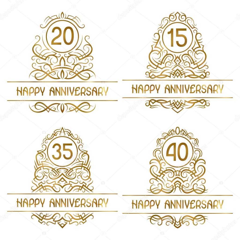 Conjunto de emblemas vintage de aniversario de oro durante quince ...
