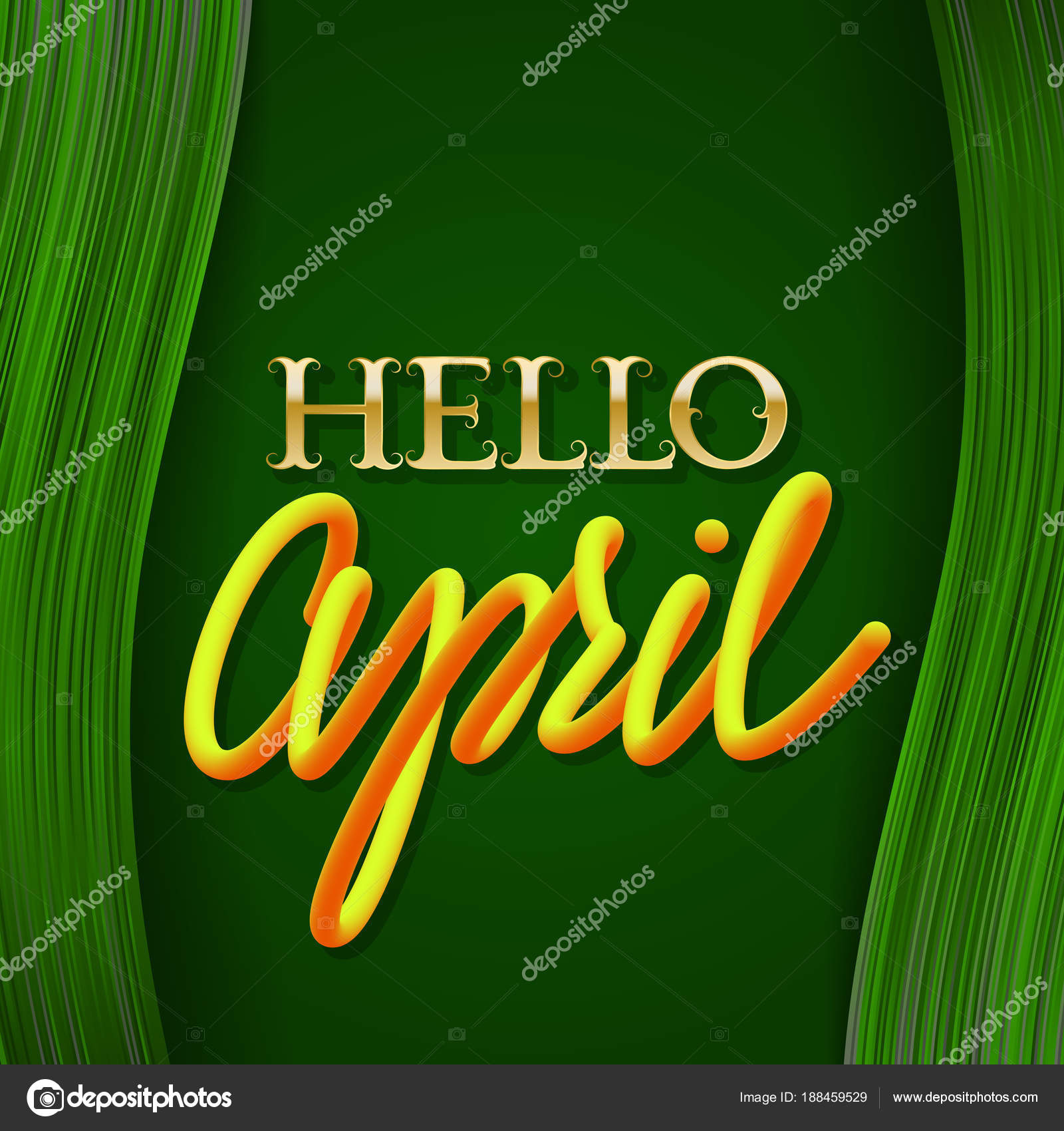 Hello April golden with yellow orange gradient luminous lettering on ...