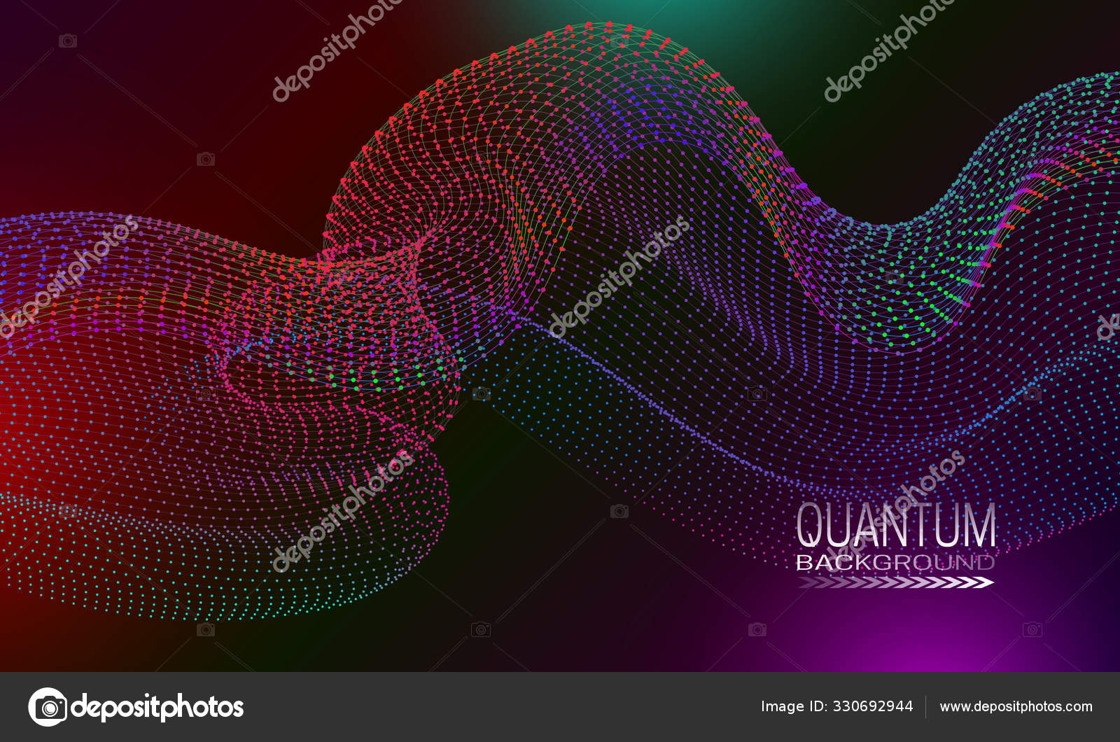 Quantum background design with multicoloured dots and lines streeam ...
