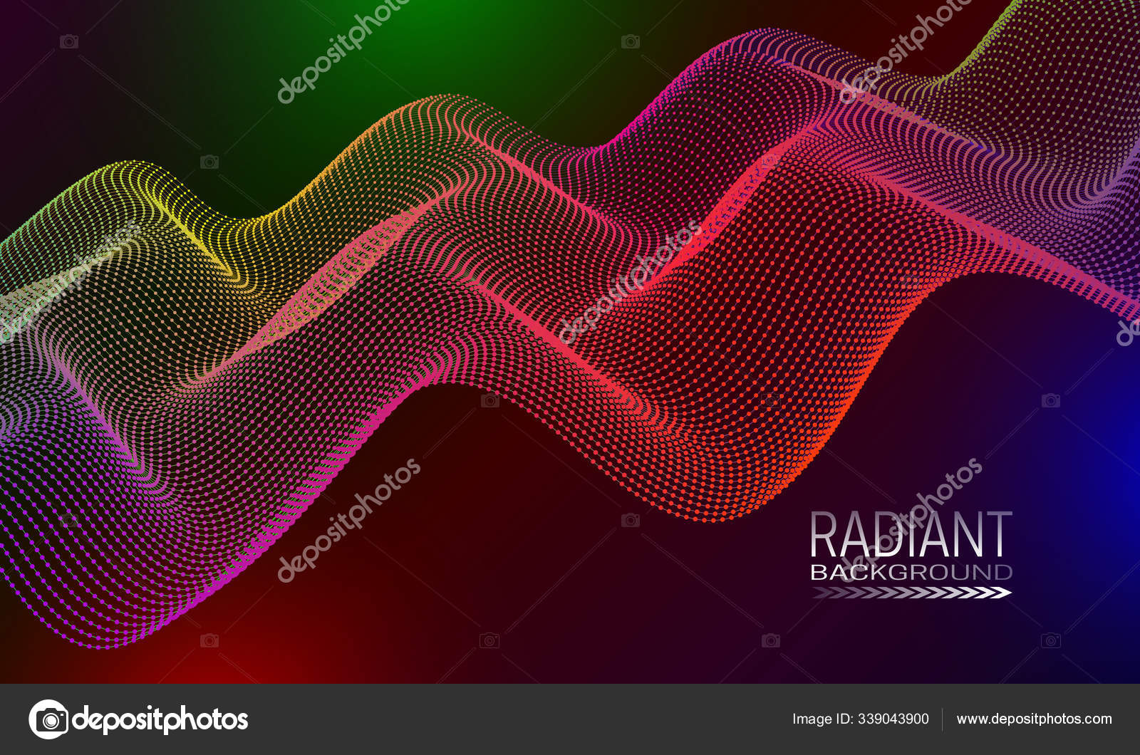 Radiant wavy background design with multicoloured dots and lines stream ...