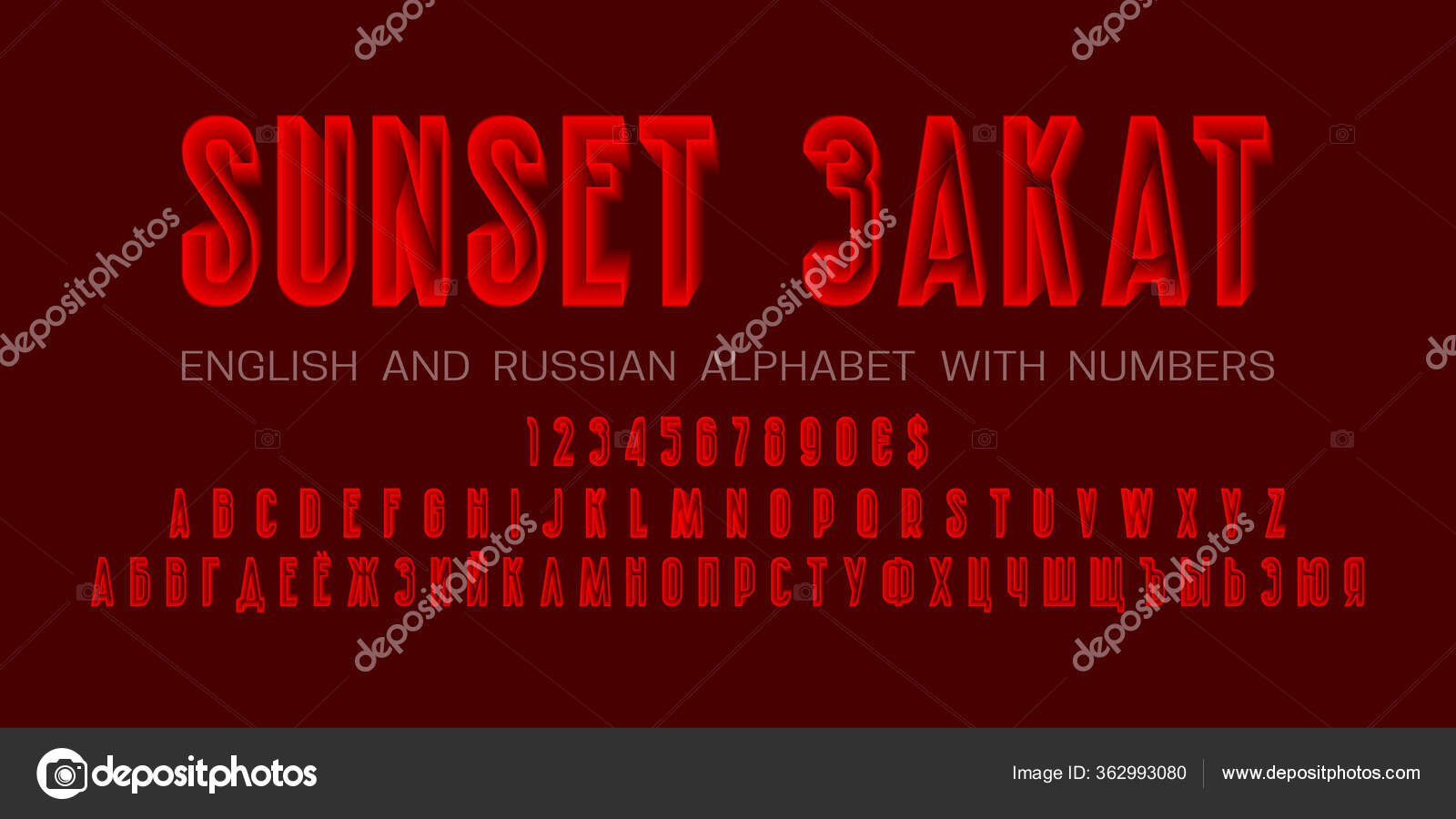 Red Translucent Volumetric English Russian Alphabet Witn Numbers ...
