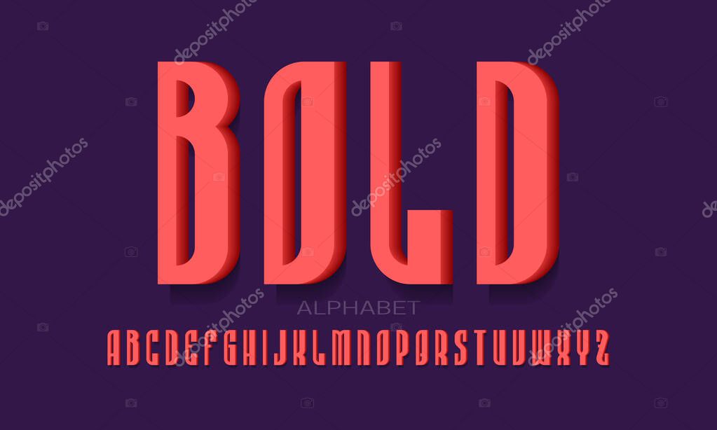 Alfabeto audaz de letras rojas 3d. Fuente de pantalla volumétrica ...