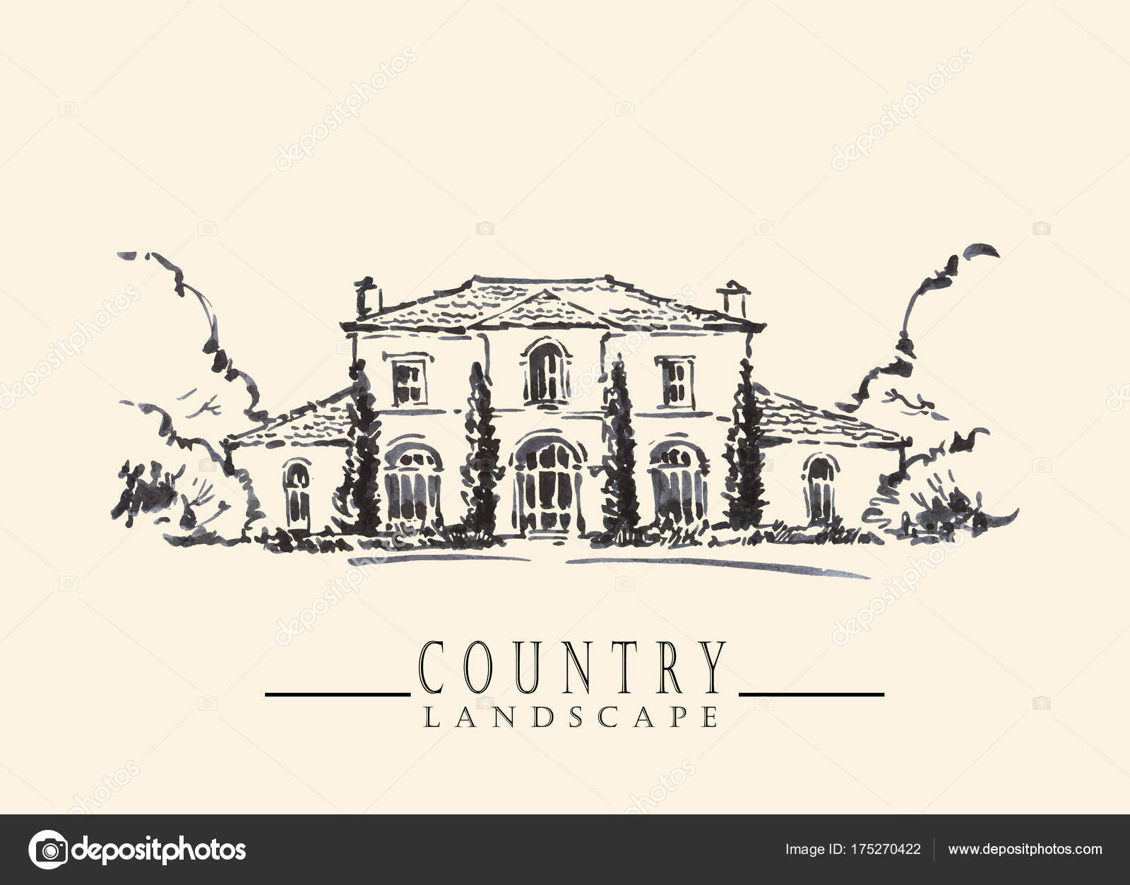 Country landscape. Ink and pen hand drawing. Stock Vector Image by ...