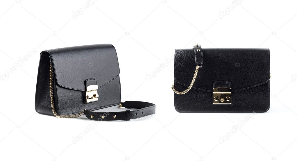 Black leather women handbag isolated on white background — Stock Photo © ffotila #126943696