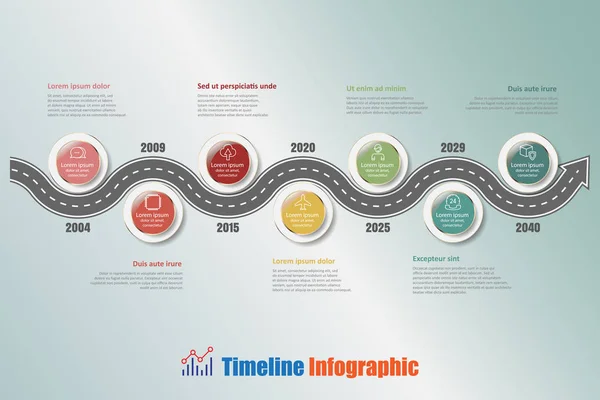 Infograf a de la l nea de tiempo del mapa de carreteras con c rculo de 7 pasos, ilustraci n ...