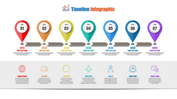 Road map timeline infographic with 7 steps pointer design for template ...