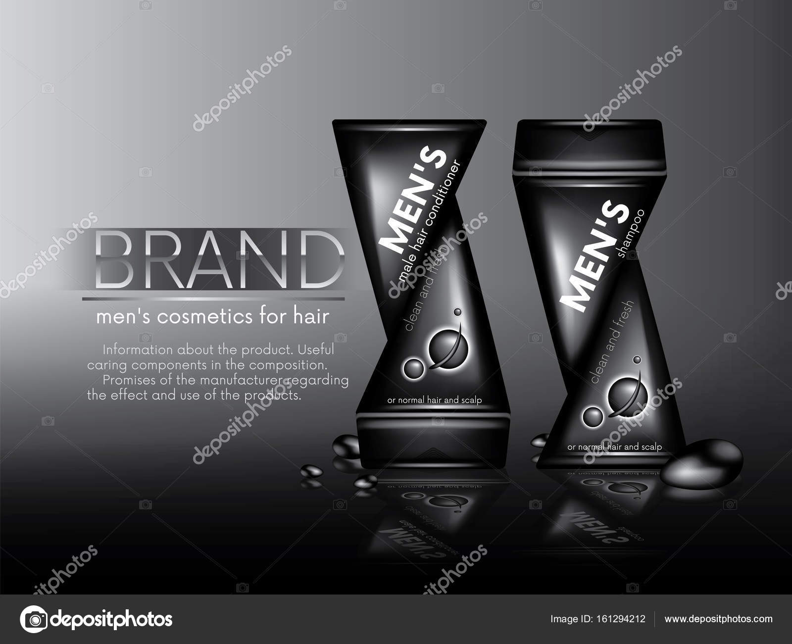 Ready-made 3d design of stylish realistic bottles of male shampoo and ...