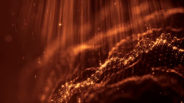 Gold loopable abstract particle background with depth of field, glow sparkles of lights and ...