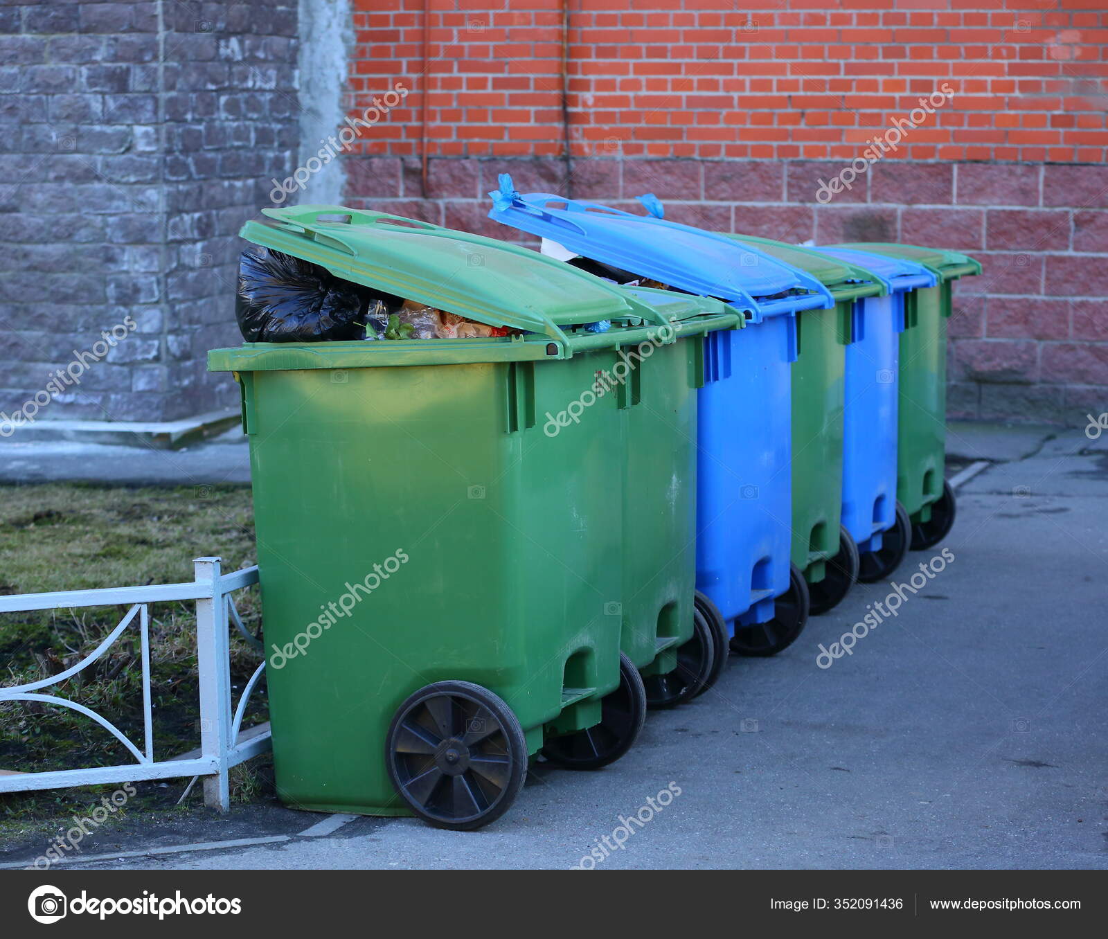Blue Green Mobile Garbage Containers Yard Apartment Building Stock ...