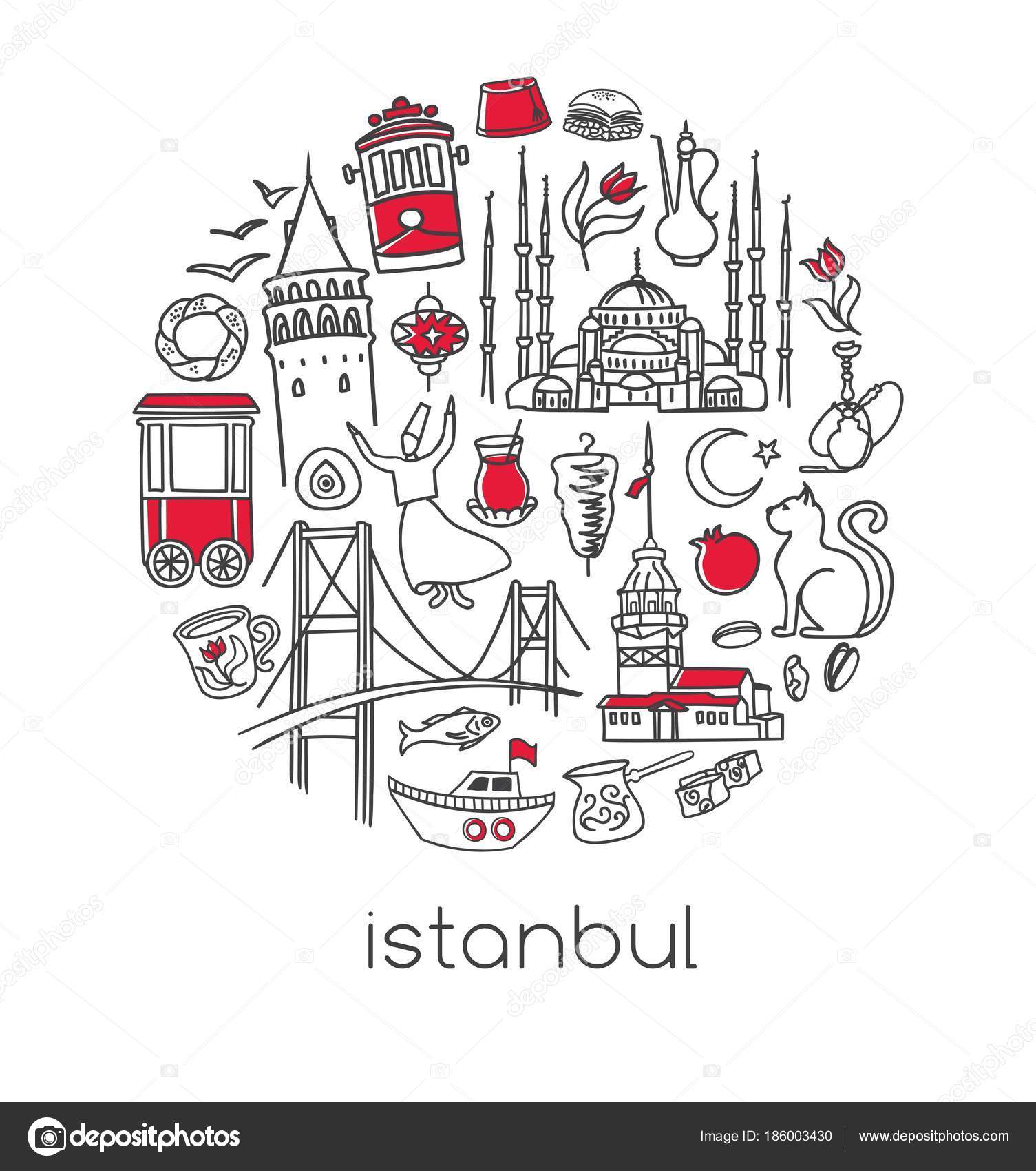 Modern Vector Illustration Istanbul Circle Composition Hand Drawn ...