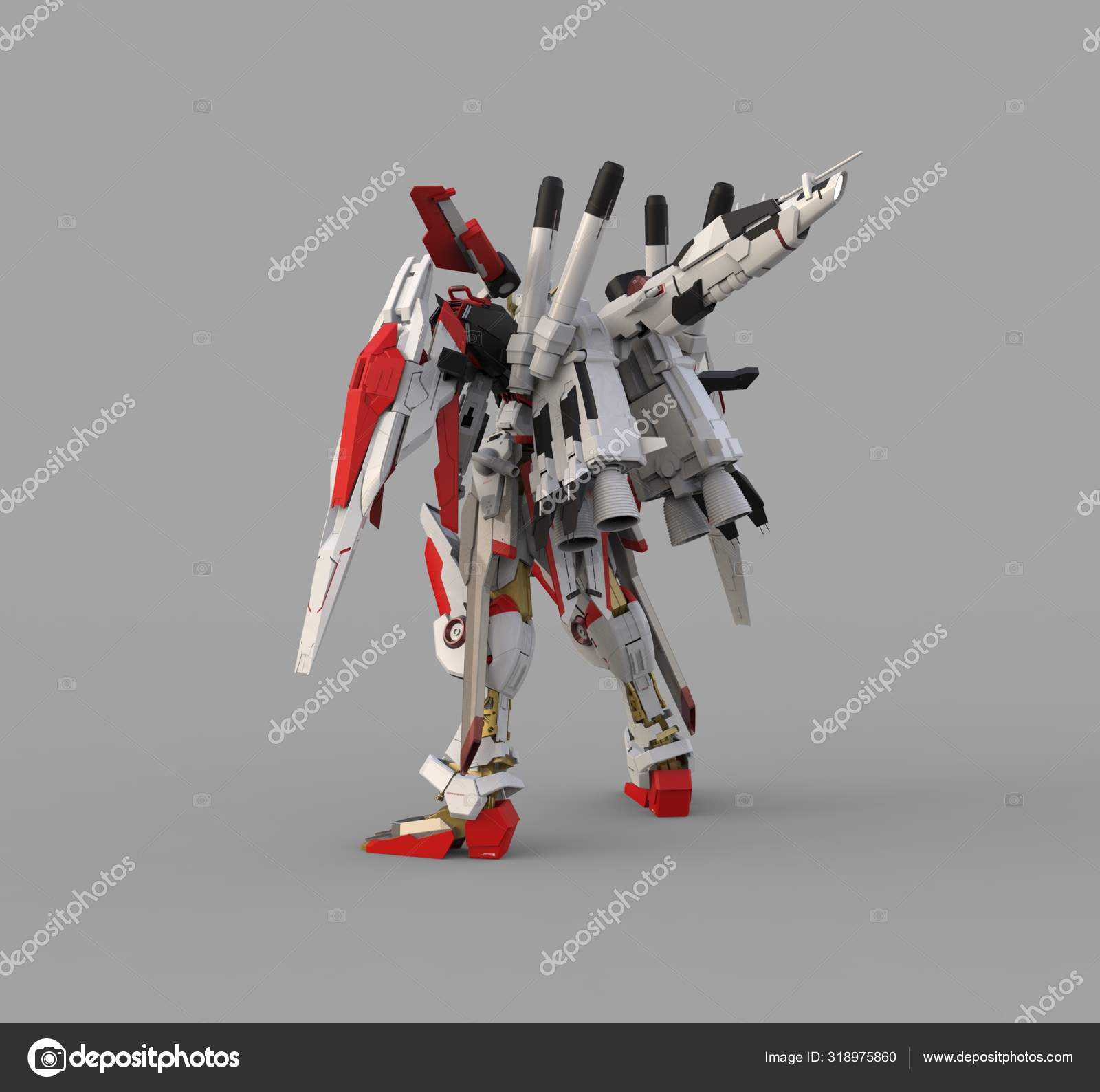 Sci-fi mech soldier standing on a landscape background. Military ...