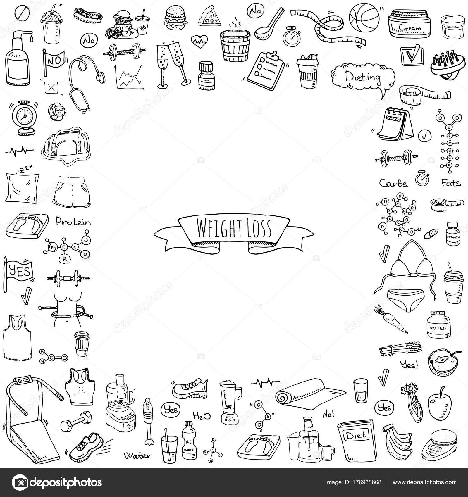 Hand Drawn Doodle Weight Loss Icons Set Vector Illustration Dieting ...