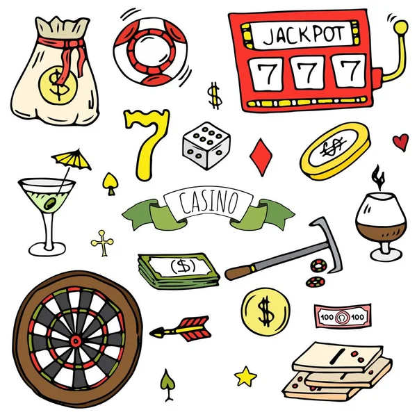 Hand Drawn Doodle Set Casino Icons Vector Illustration Set Cartoon ...