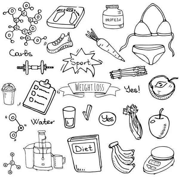 Hand Drawn Doodle Weight Loss Icons Set Vector Illustration Dieting ...