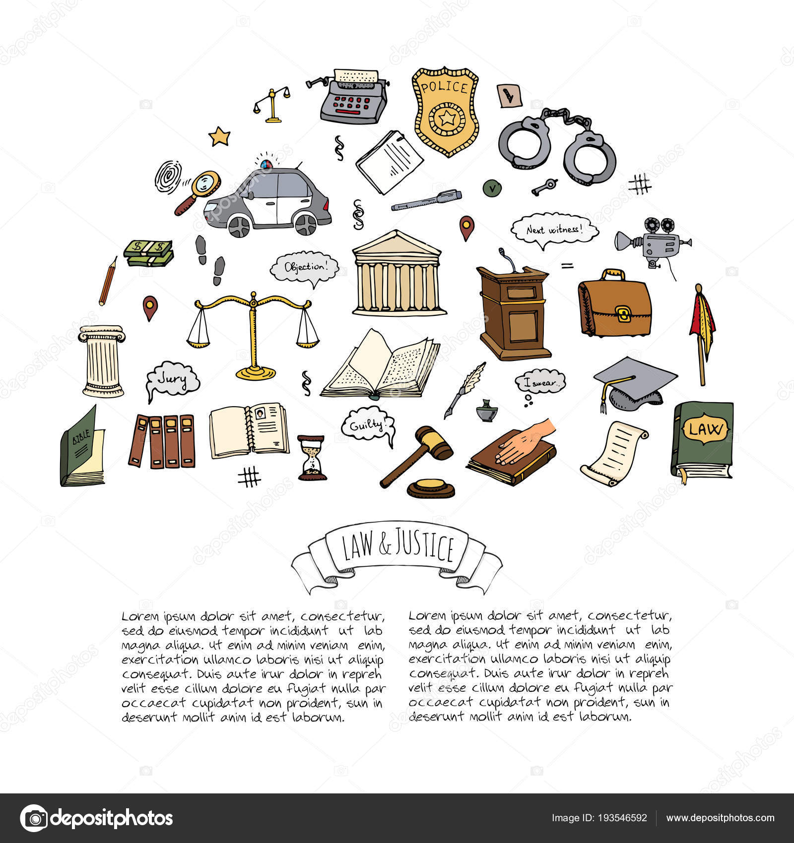 Hand Drawn Doodle Law Justice Icons Set Vector Illustration Law Stock ...