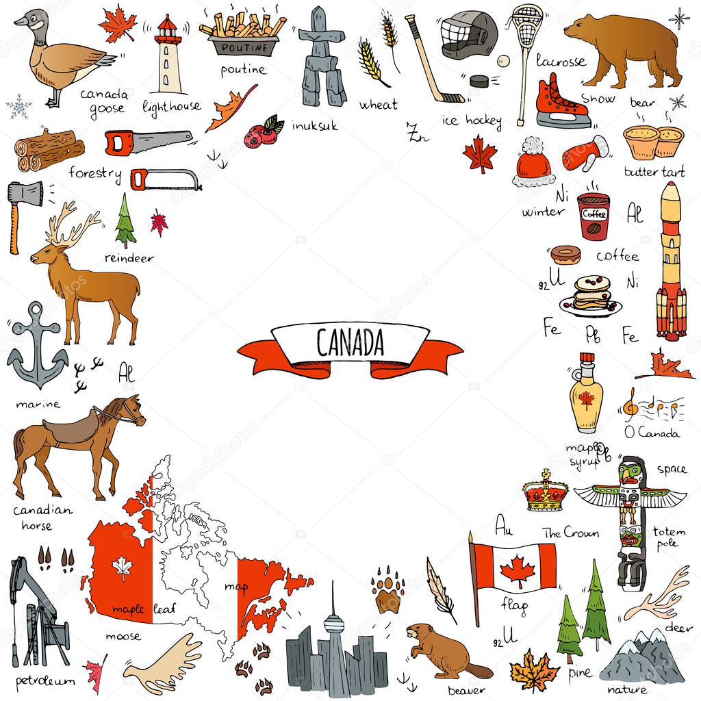 Conjunto de iconos de doodle Canada dibujado a mano Vector ilustración ...