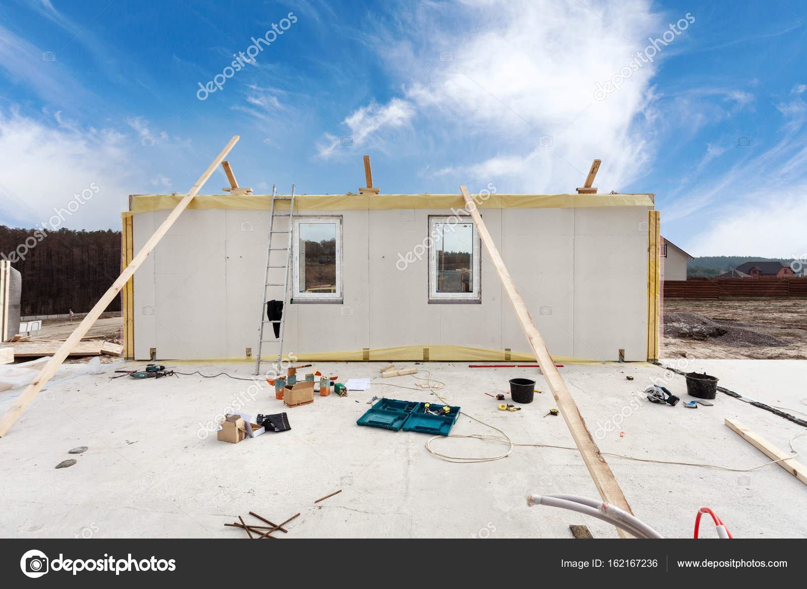 Building a structural Insulated Panels Frame House. Stock Photo by ...