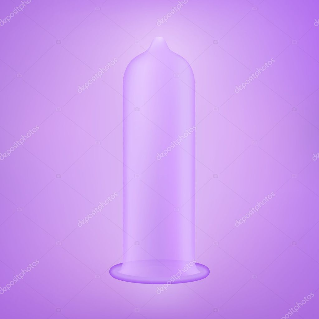 Latex Condom Over Violet Background Realistic Vector Illustration
