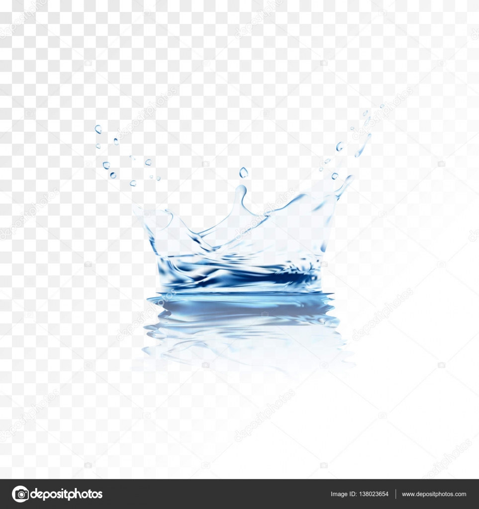 Blue transparent water vector splash crown with ripple reflection ...