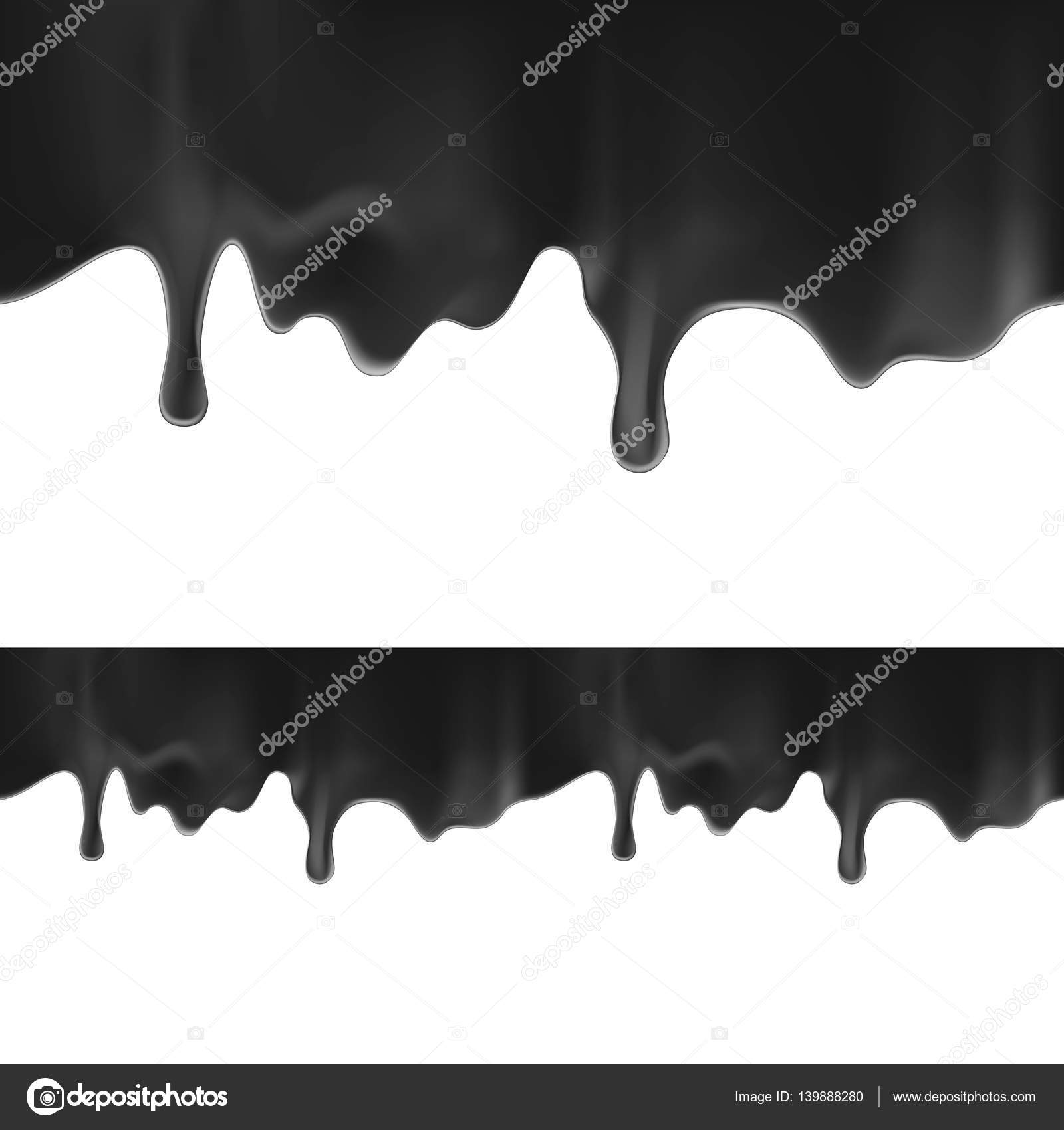 Black paint dripping isolated on white background. realistic dark oil ...