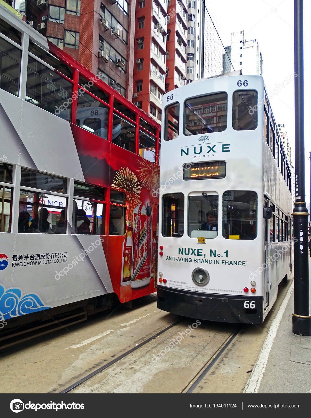 Two old double-decker trams in North Point, Hong Kong — Stock Editorial ...