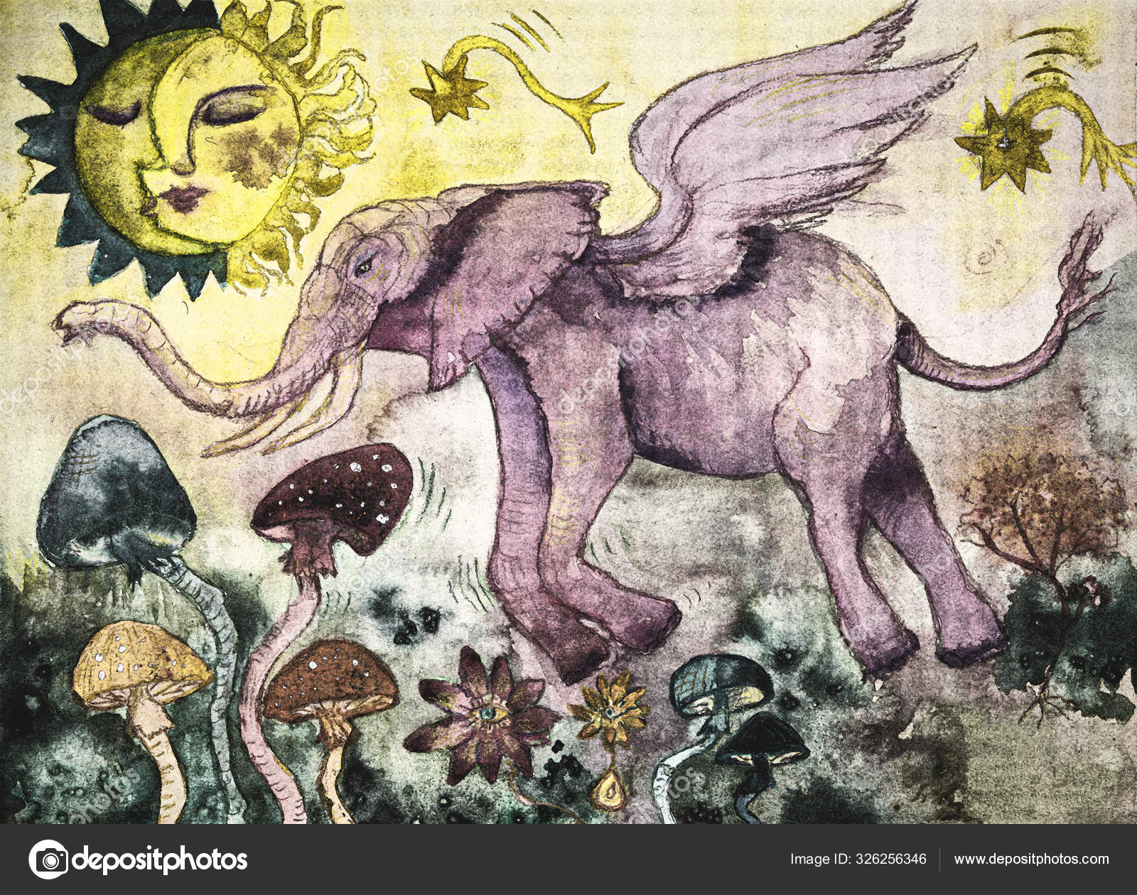 Rustic Psychedelic Flying Pink Elephant Dabbing Technique Edges Gives ...