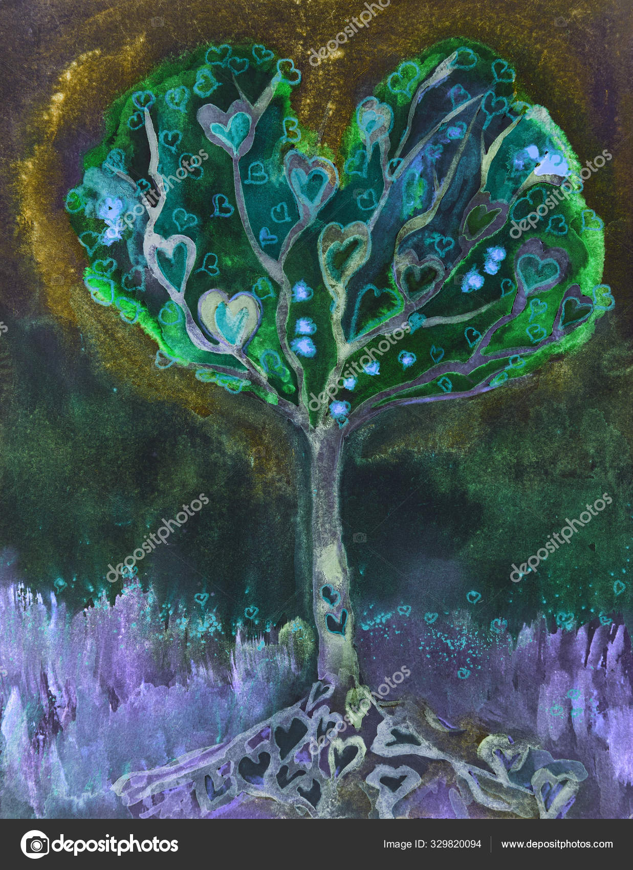 Hart Tree Life Golden Background Lavender Dabbing Technique Edges Gives ...