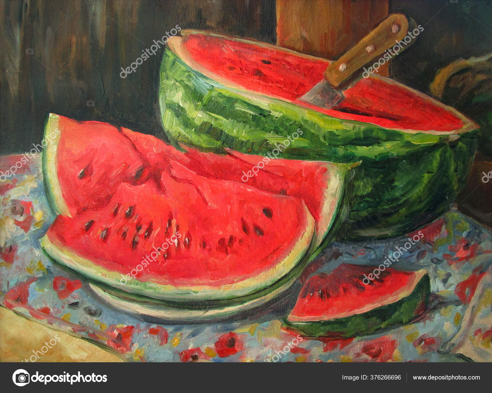 Still Life Watermelon Oil Painting Stock Illustration by ©EgnisMoore ...