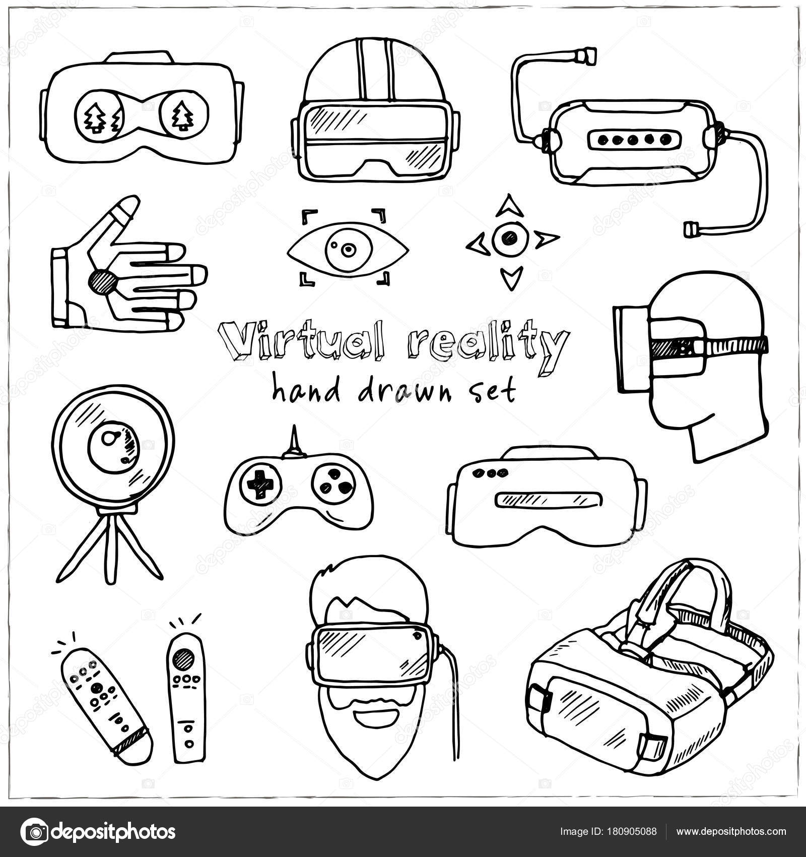 Hand drawn doodle virtual reality set Stock Vector by ©Fafarumba 180905088